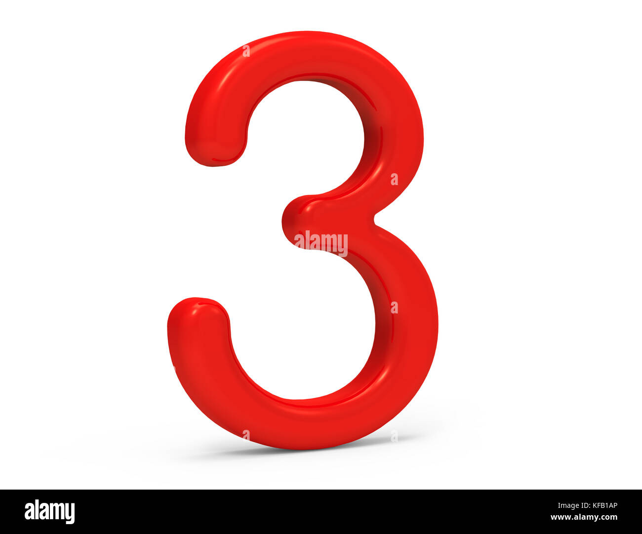 3D render red number 3, thin and plastic texture 3D figure design Stock ...
