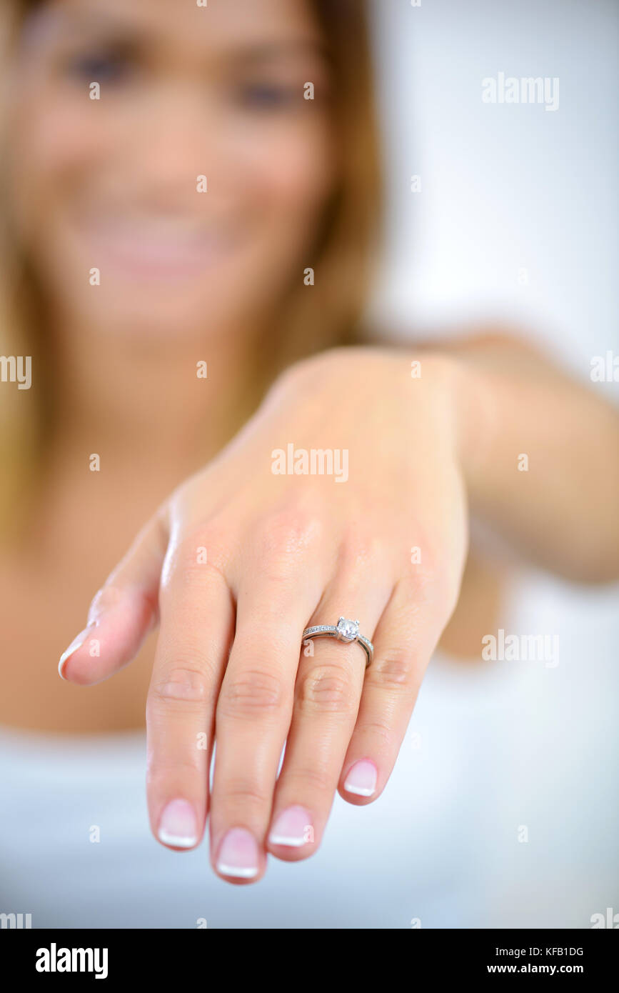 woman showing engagement ring Stock Photo - Alamy