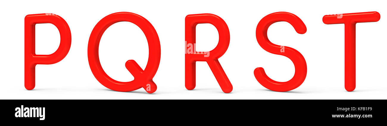 Red plastic font set, letter P, Q, R, S, T isolated on white background ...