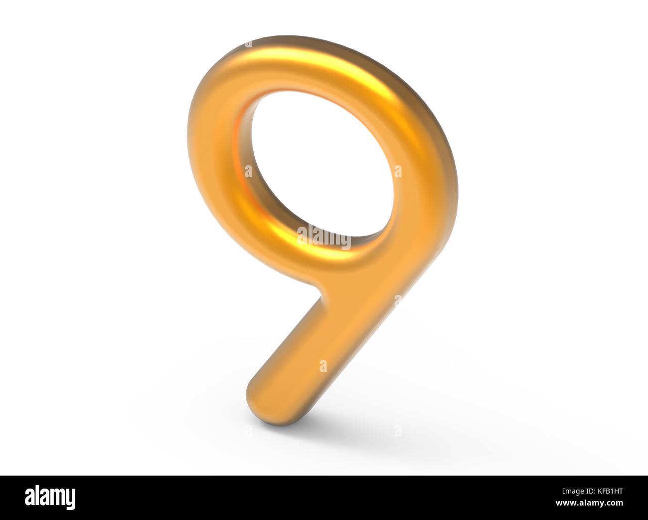 3D render golden number 9, thin and plastic texture 3D figure design ...