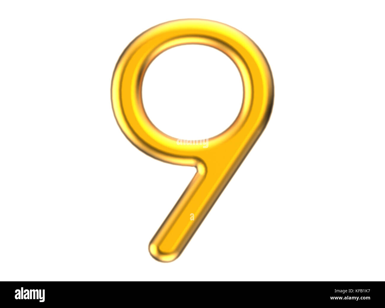 3D render golden number 9, thin and plastic texture 3D figure design ...