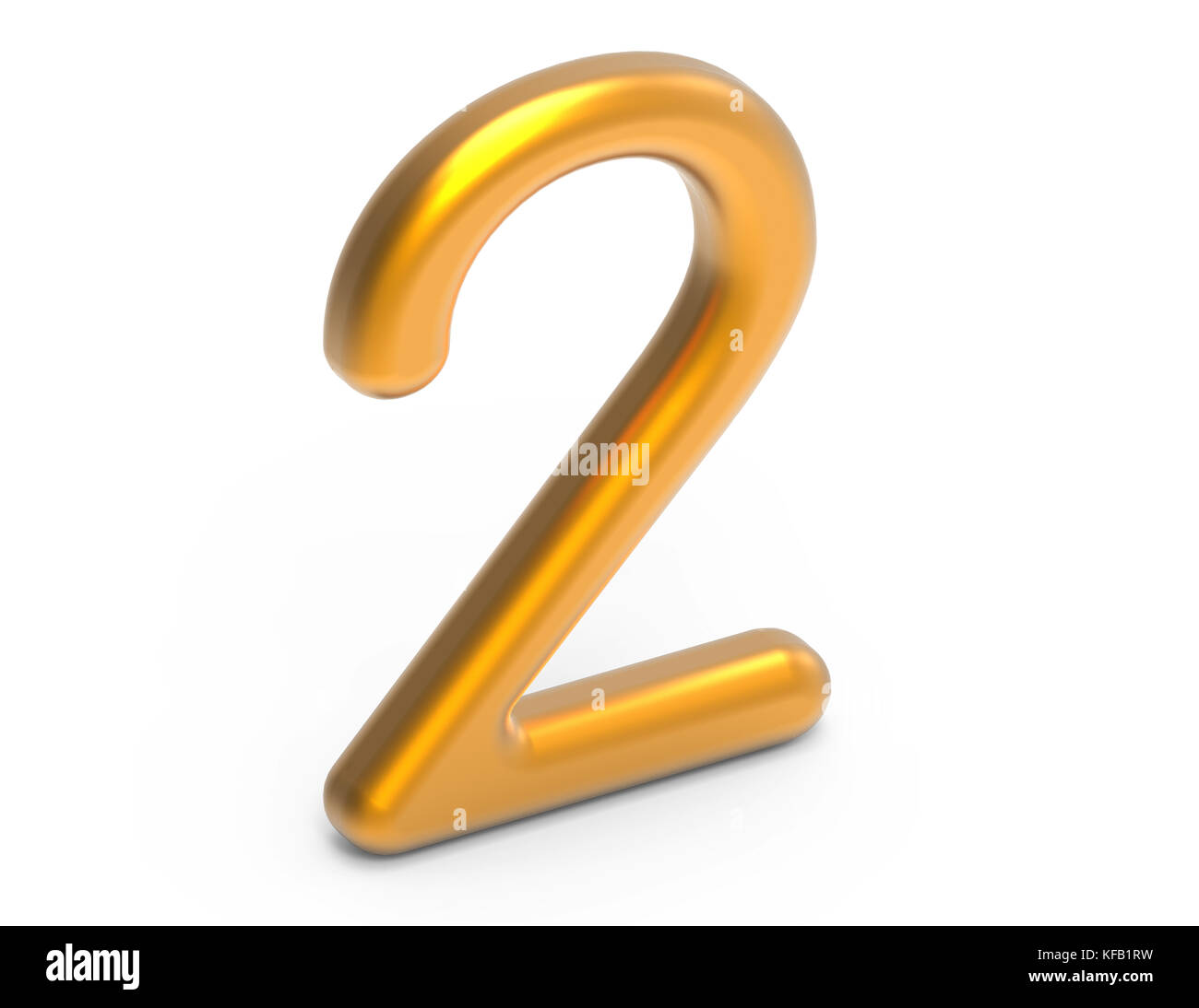 3D render golden number 2, thin and plastic texture 3D figure design ...