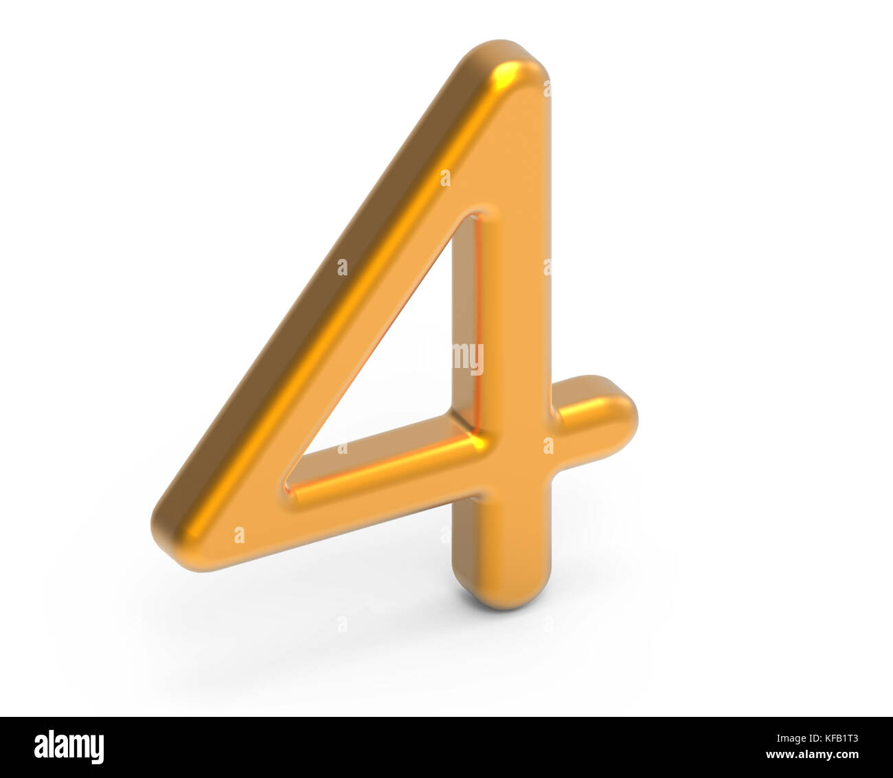 3D render golden number 4, thin and plastic texture 3D figure design ...