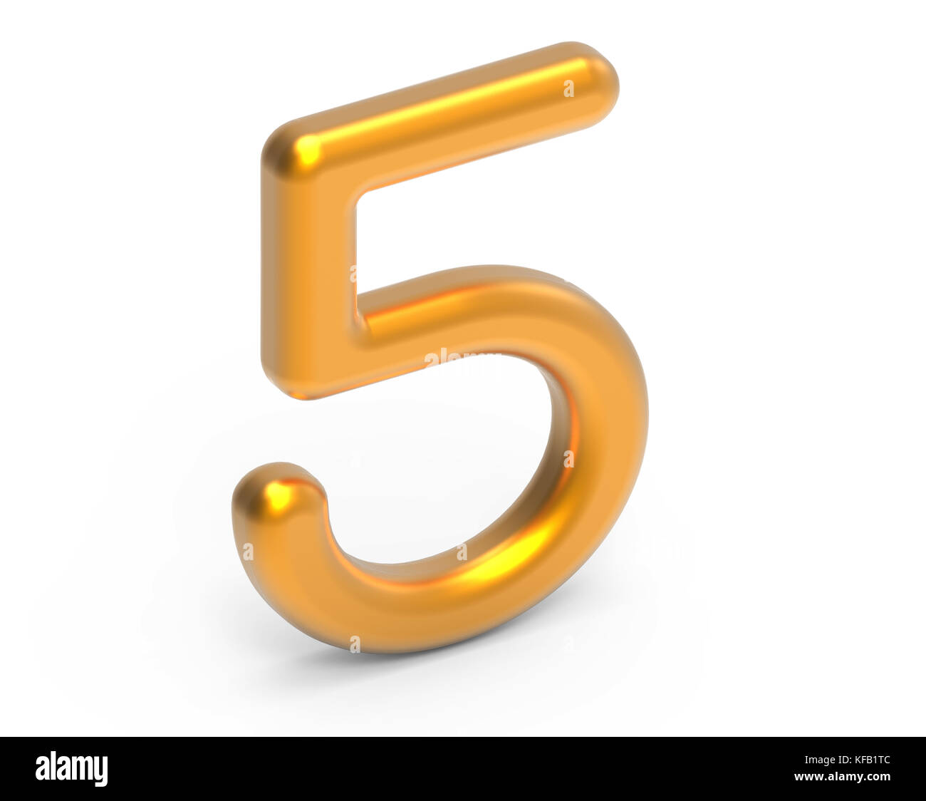 3D render golden number 5, thin and plastic texture 3D figure design ...