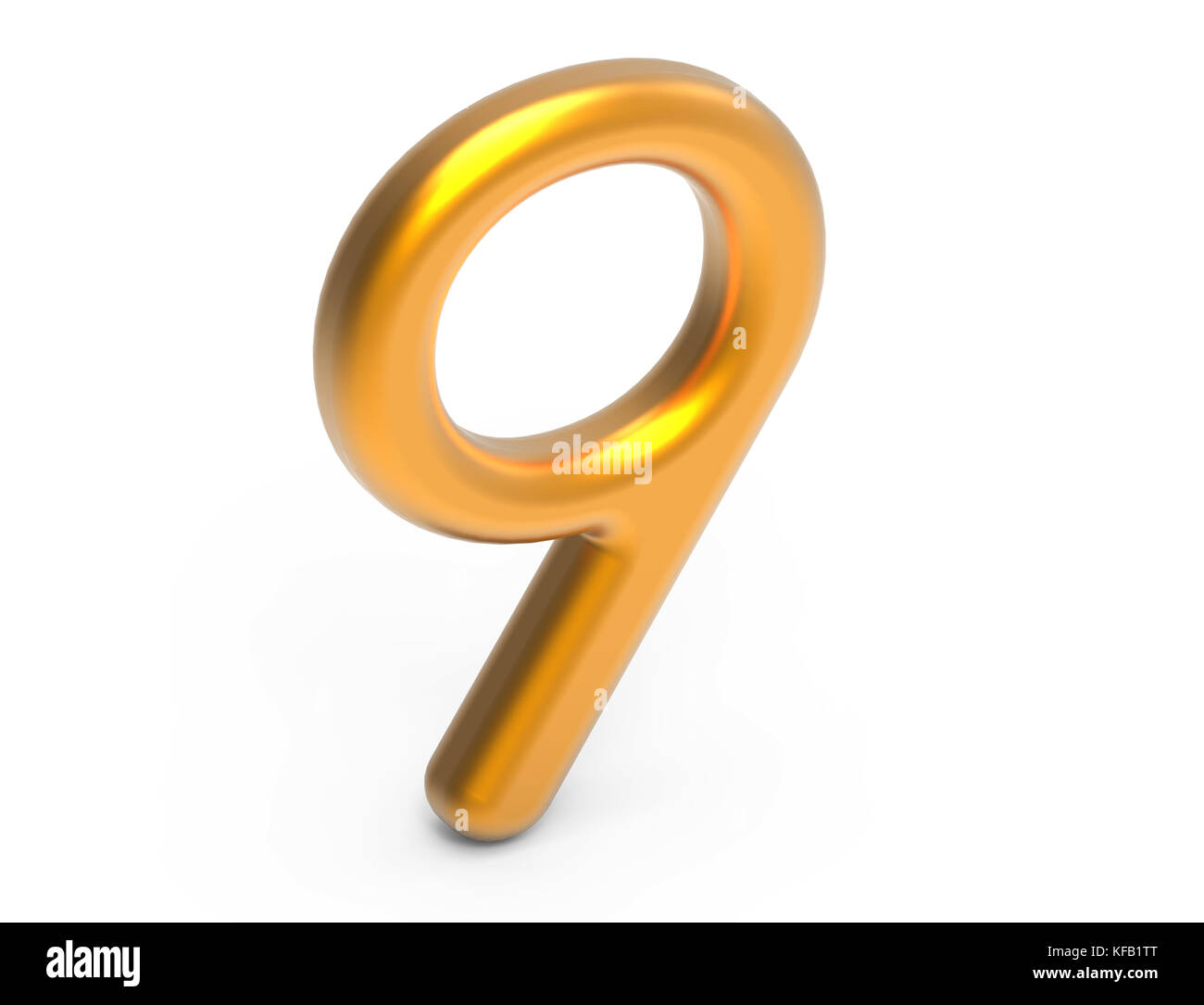 3D render golden number 9, thin and plastic texture 3D figure design ...