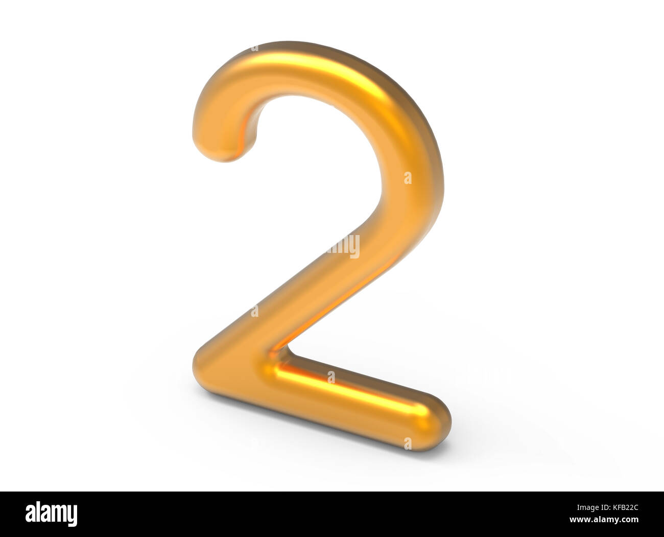 3D render golden number 2, thin and plastic texture 3D figure design ...