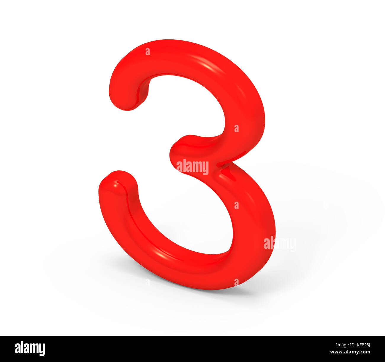 3D render red number 3, thin and plastic texture 3D figure design Stock ...