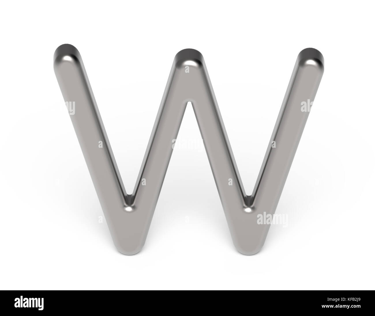 3D render metallic alphabet W, thin and glossy silver 3D font design ...