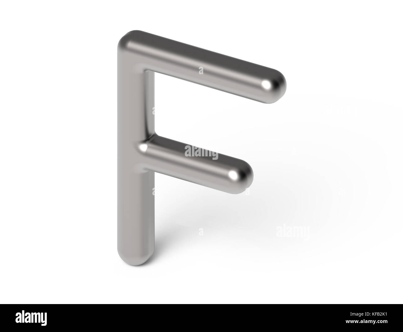 3D render metallic alphabet F, thin and glossy silver 3D font design ...