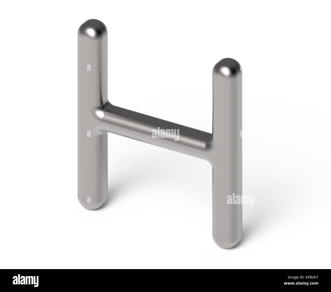 3D render metallic alphabet H, thin and glossy silver 3D font design ...