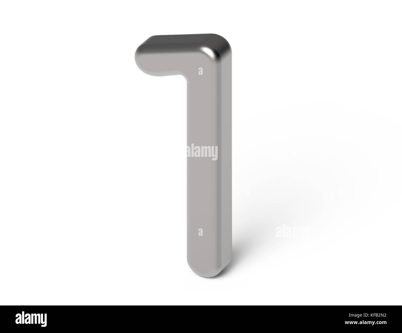3D render metallic number 1, thin and glossy silver 3D figure design ...