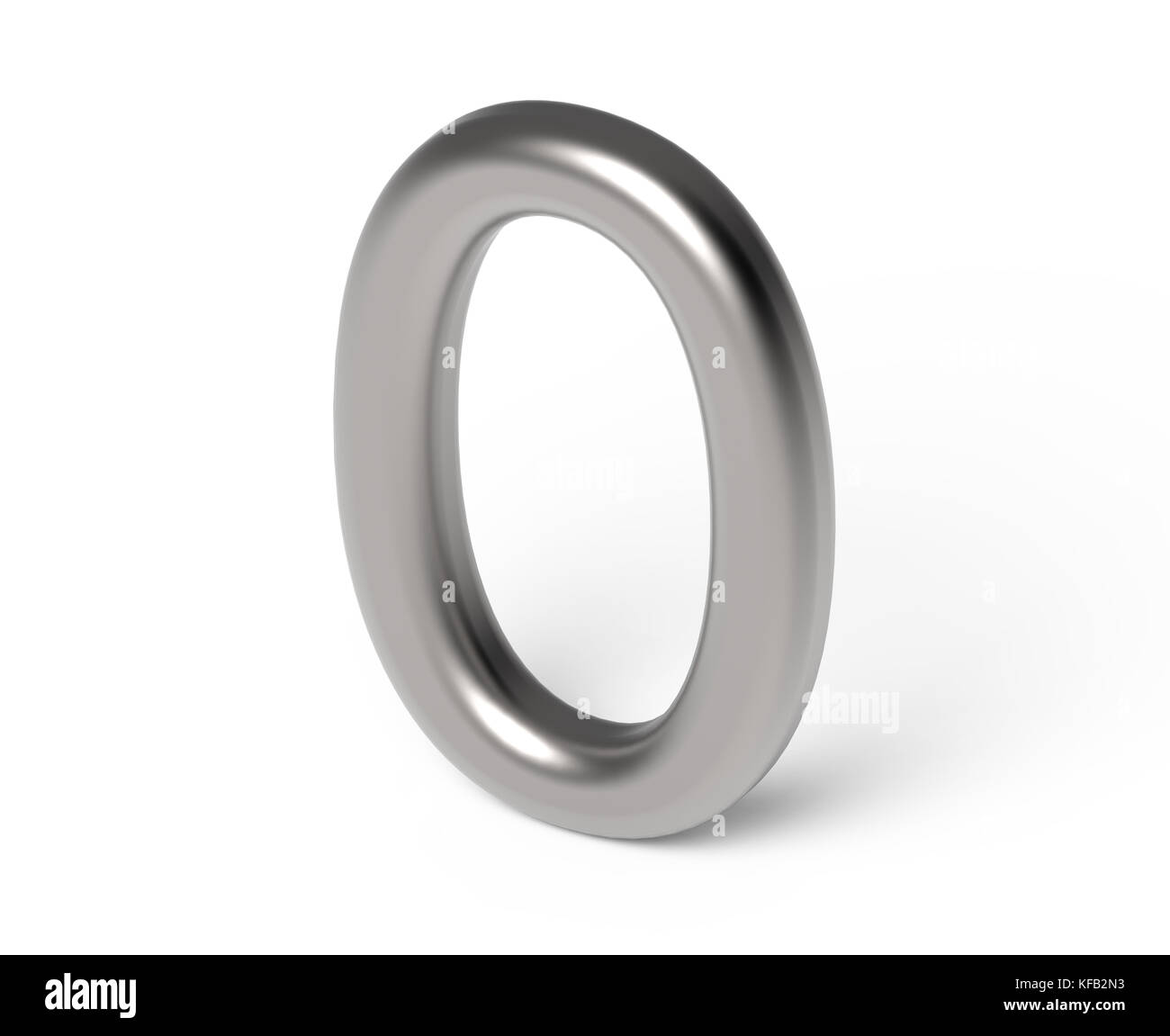 3D render metallic number 0, thin and glossy silver 3D figure design ...