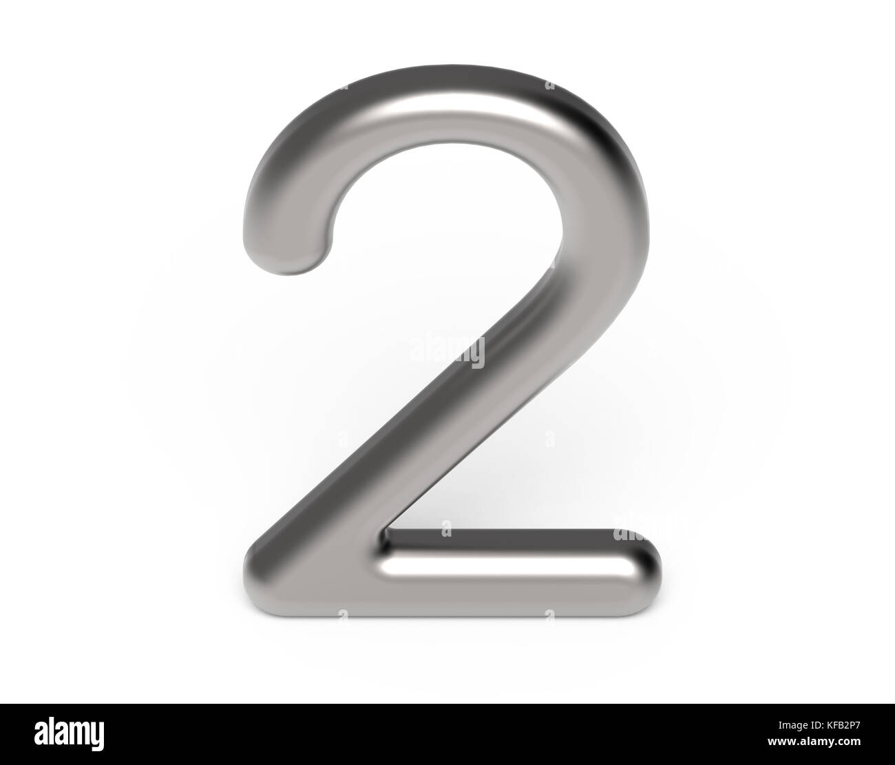 3D render metallic number 2, thin and glossy silver 3D figure design ...