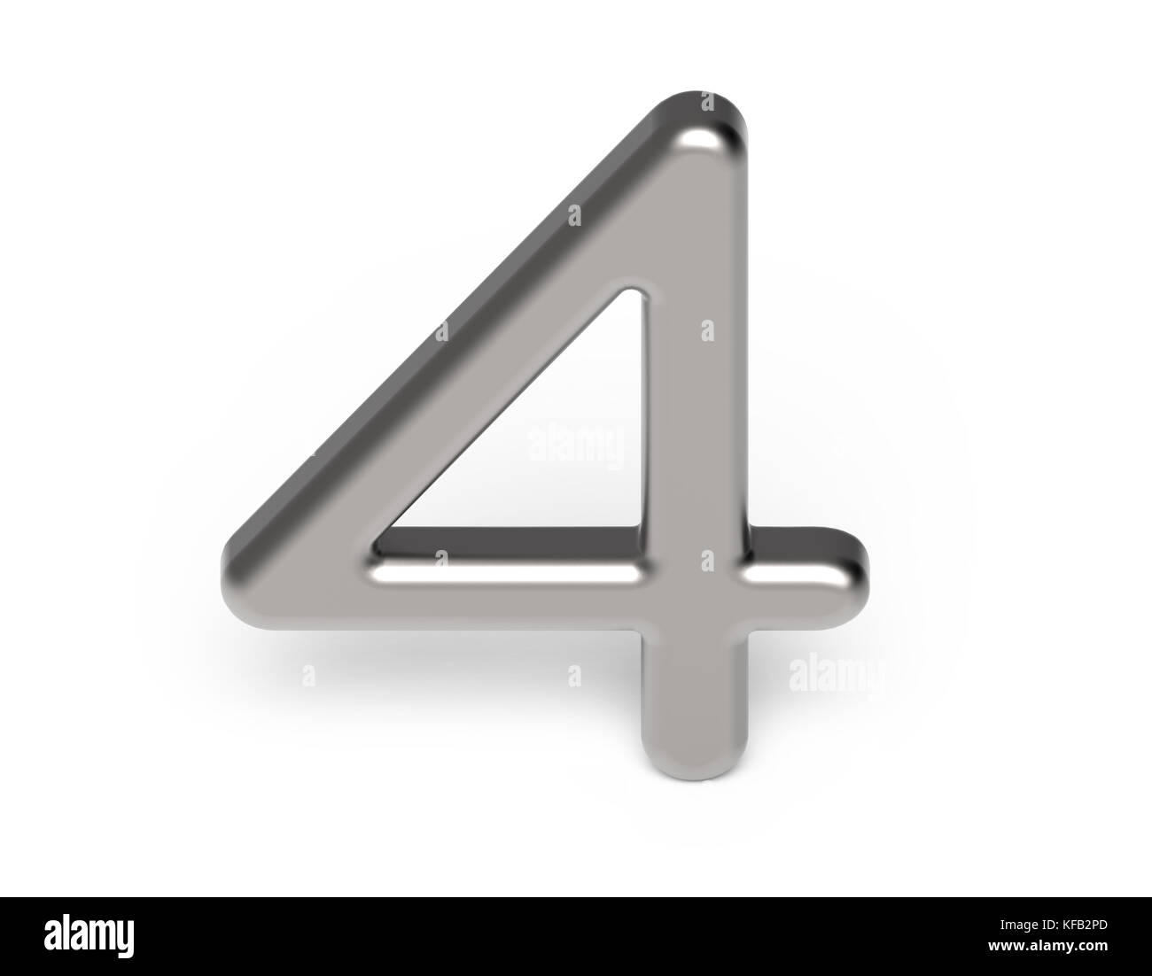 3D render metallic number 4, thin and glossy silver 3D figure design ...
