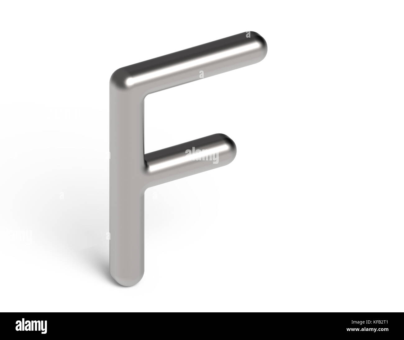 3D render metallic alphabet F, thin and glossy silver 3D font design ...