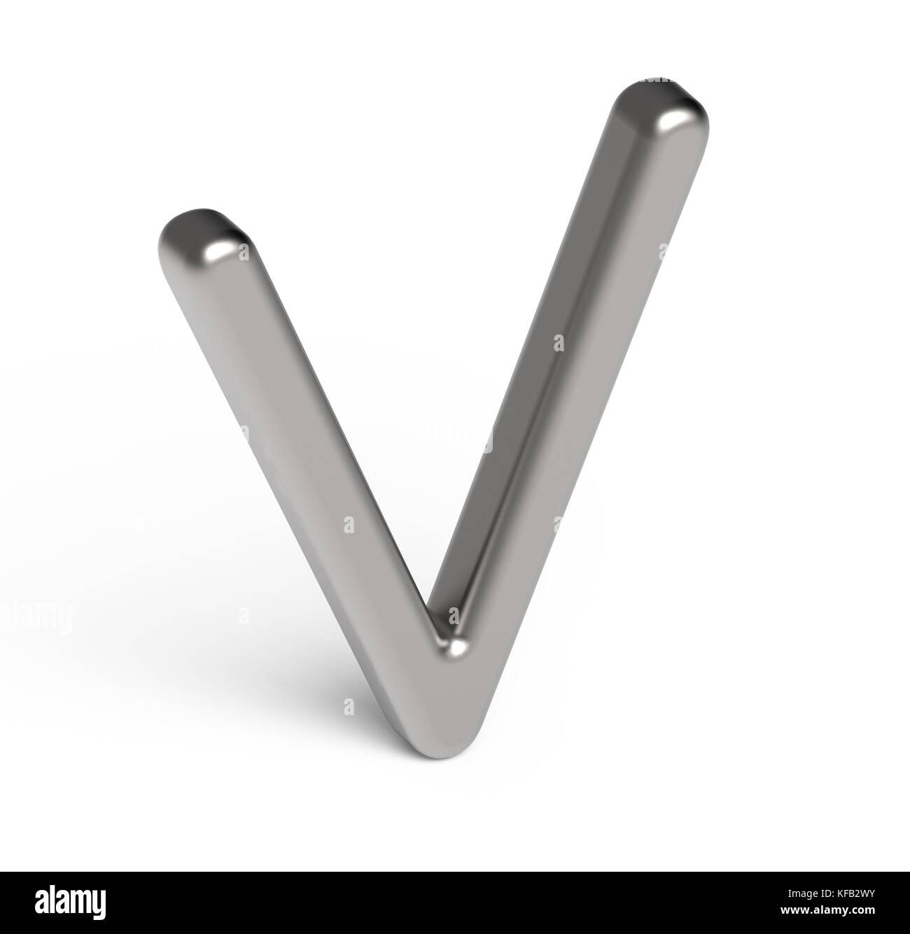 3D render metallic alphabet V, thin and glossy silver 3D font design ...
