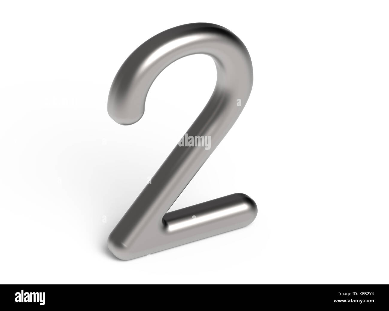 3D render metallic number 2, thin and glossy silver 3D figure design ...