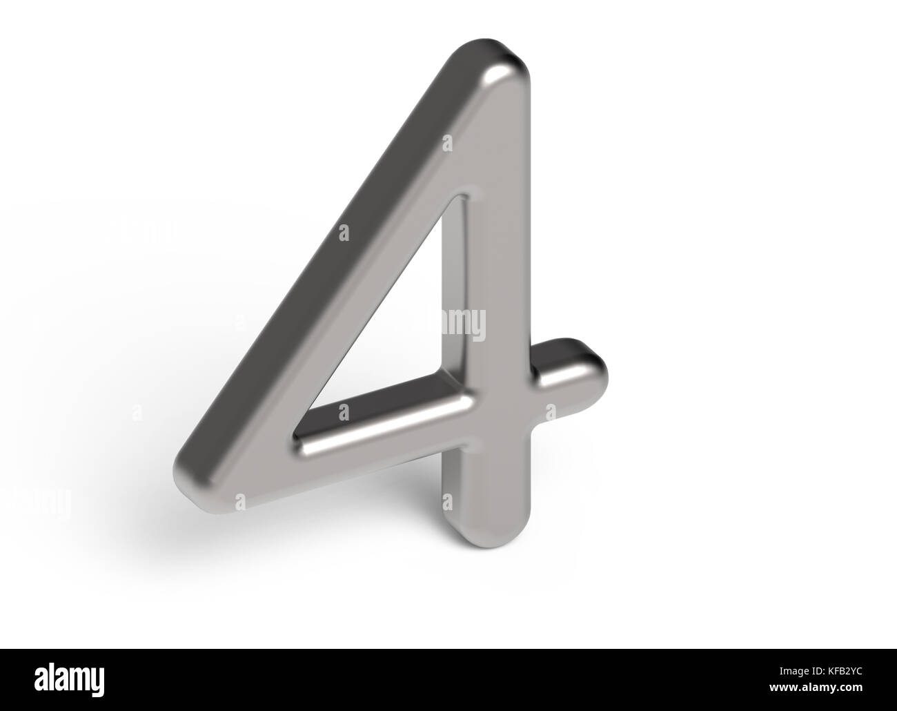 3D render metallic number 4, thin and glossy silver 3D figure design ...