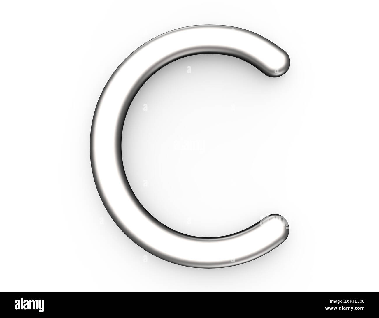 3D render metallic alphabet C, thin and glossy platinum 3D font design ...