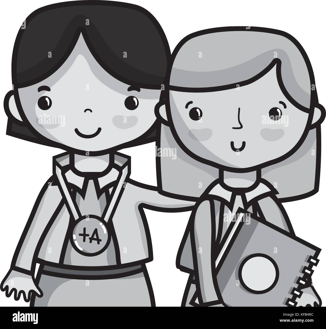 grayscale teacher with student to class education lesson Stock Vector ...