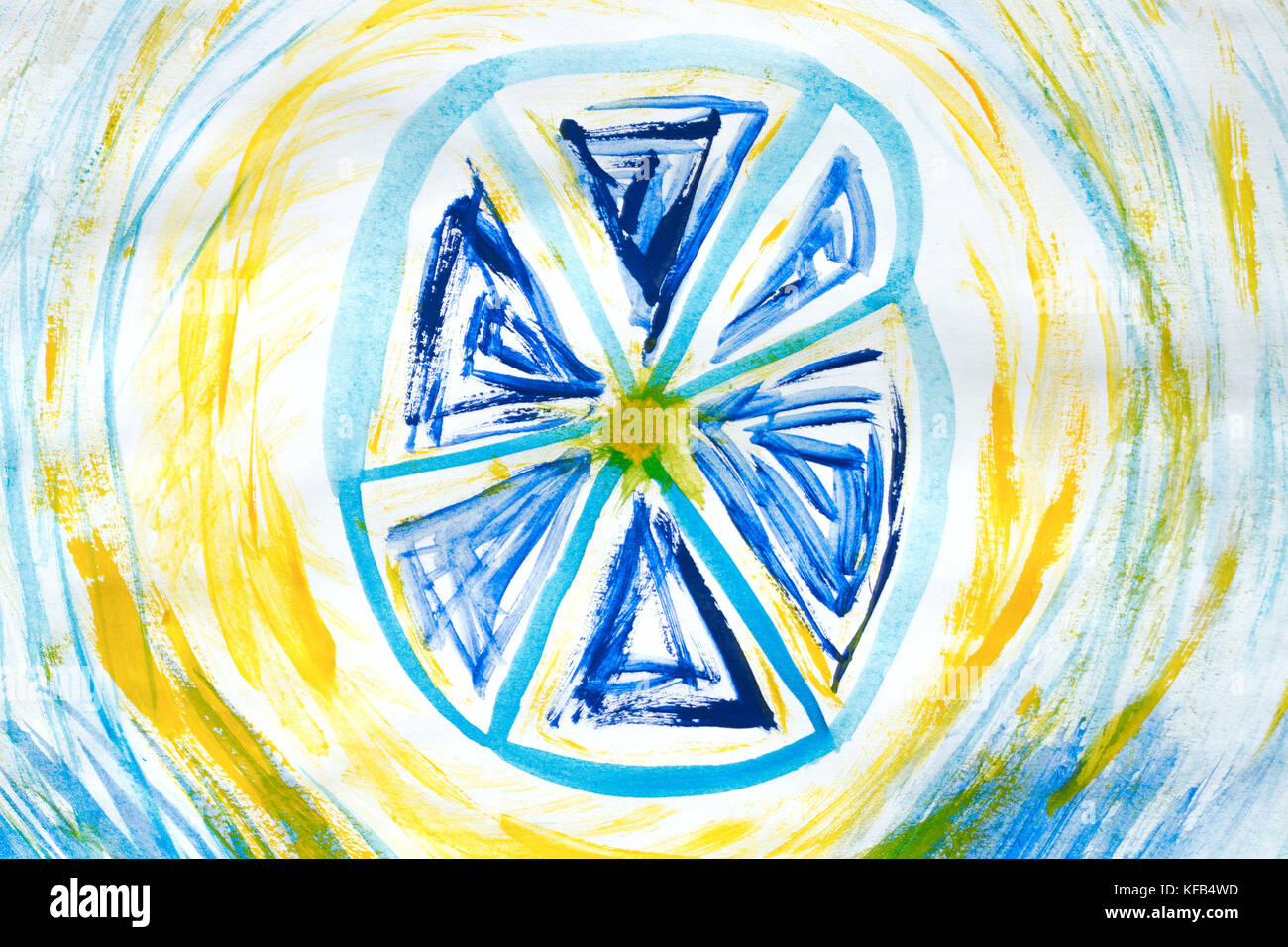 Abstract hand drawn paint background: bluefloral patterns on blue ...