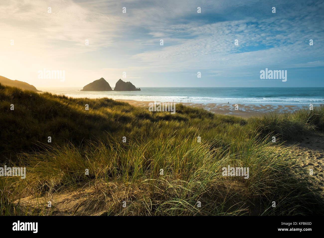 Holywell Bay in Cornwall - the dune system above the beach at Holywell ...