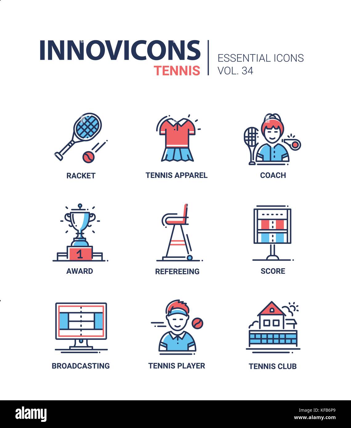 Tennis - modern vector line design icons set. Racket, apparel, coach ...