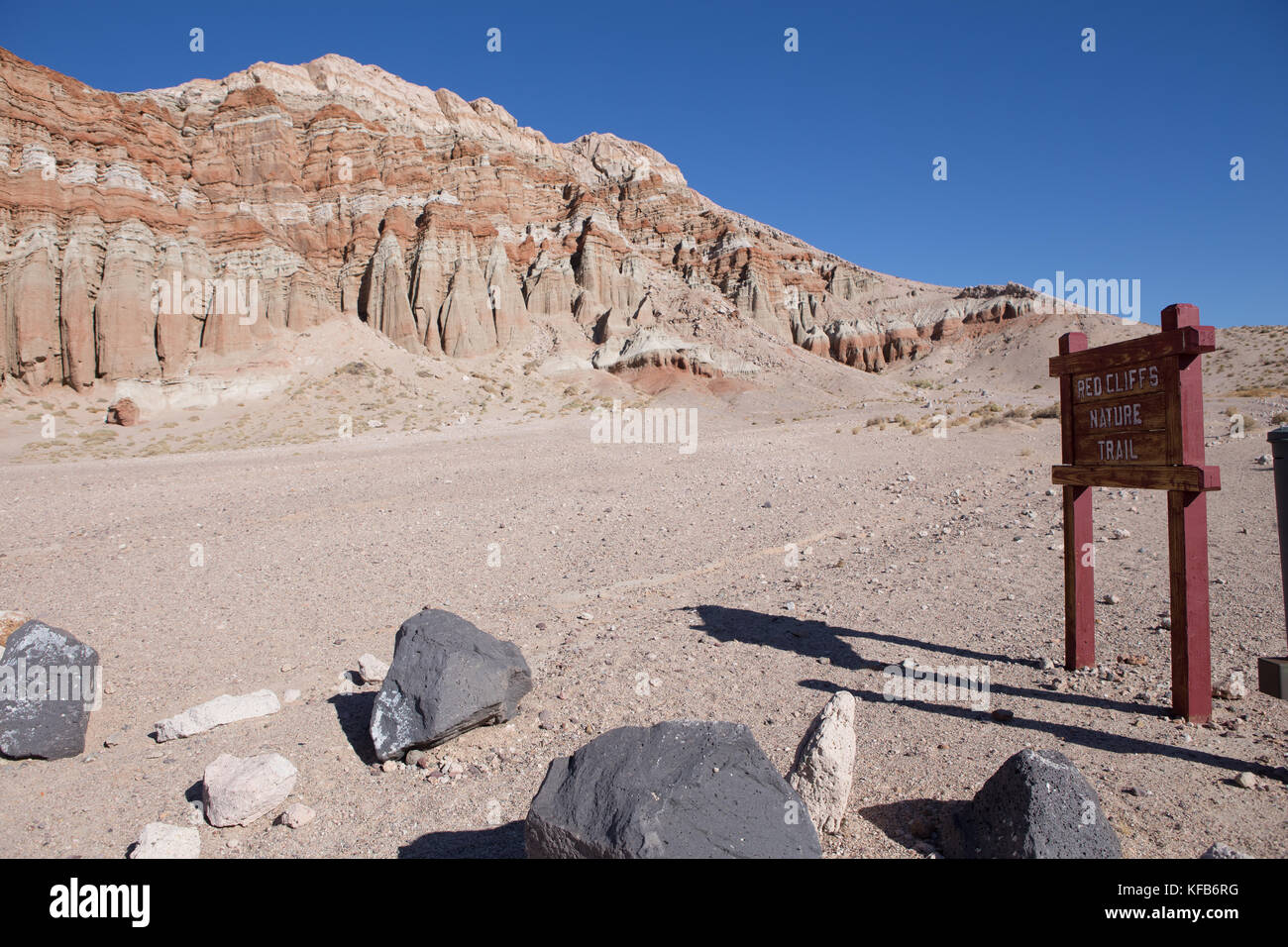 A nature trail sign at Red Cliffs Natural Area in Red rock canyon state ...