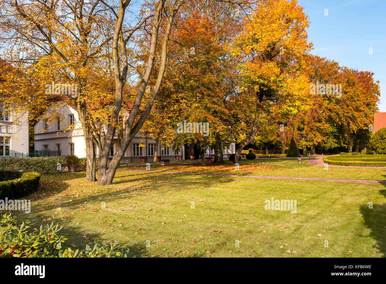 Autumn scenery in the Oliwski park. Park is favorite tourist ...
