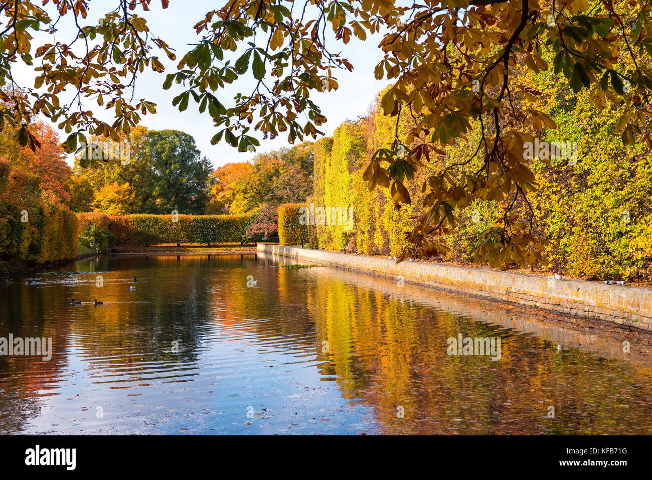 Autumn in the Oliwski park. Park is favorite tourist destination in ...