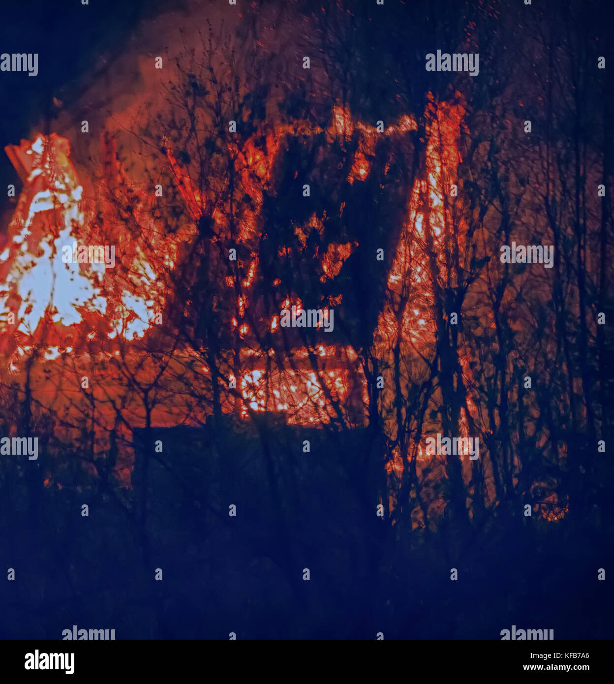 Blurred background. Night fire is deadly element. Conflagration in the ...