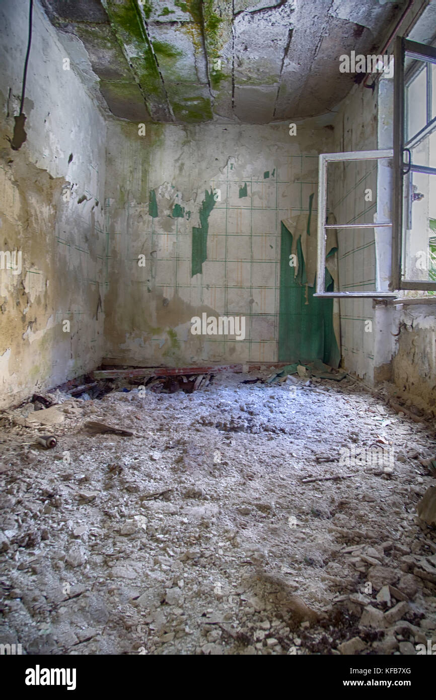 inside old ruined house. rooms and corridors in an abandoned building ...