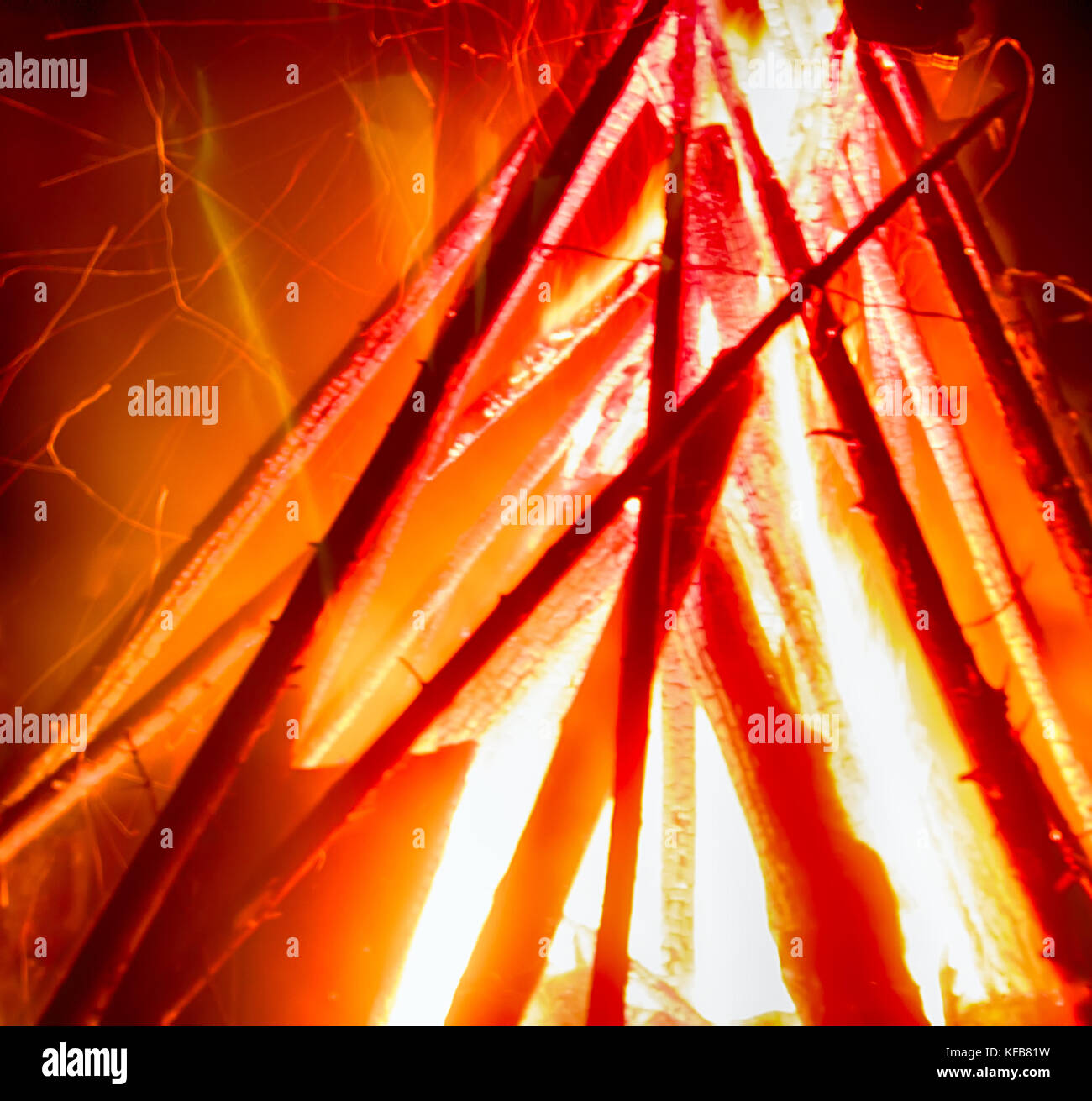 Element of fire, huge night fire on holiday. Dance sparks, Pyromania ...