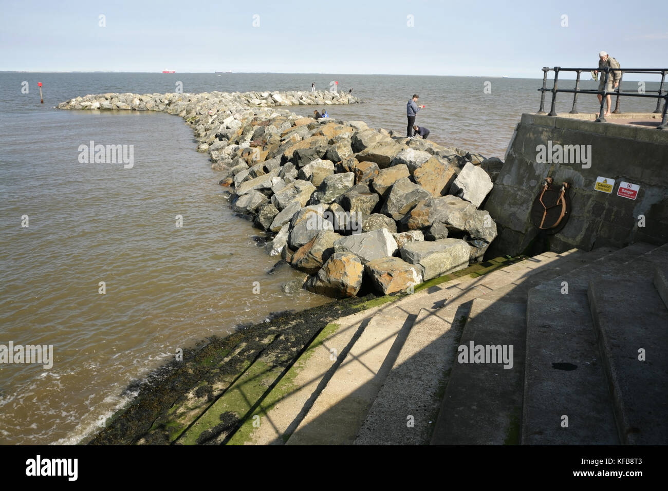Rock armour sea defence groyne at the north end of the North Promenade ...