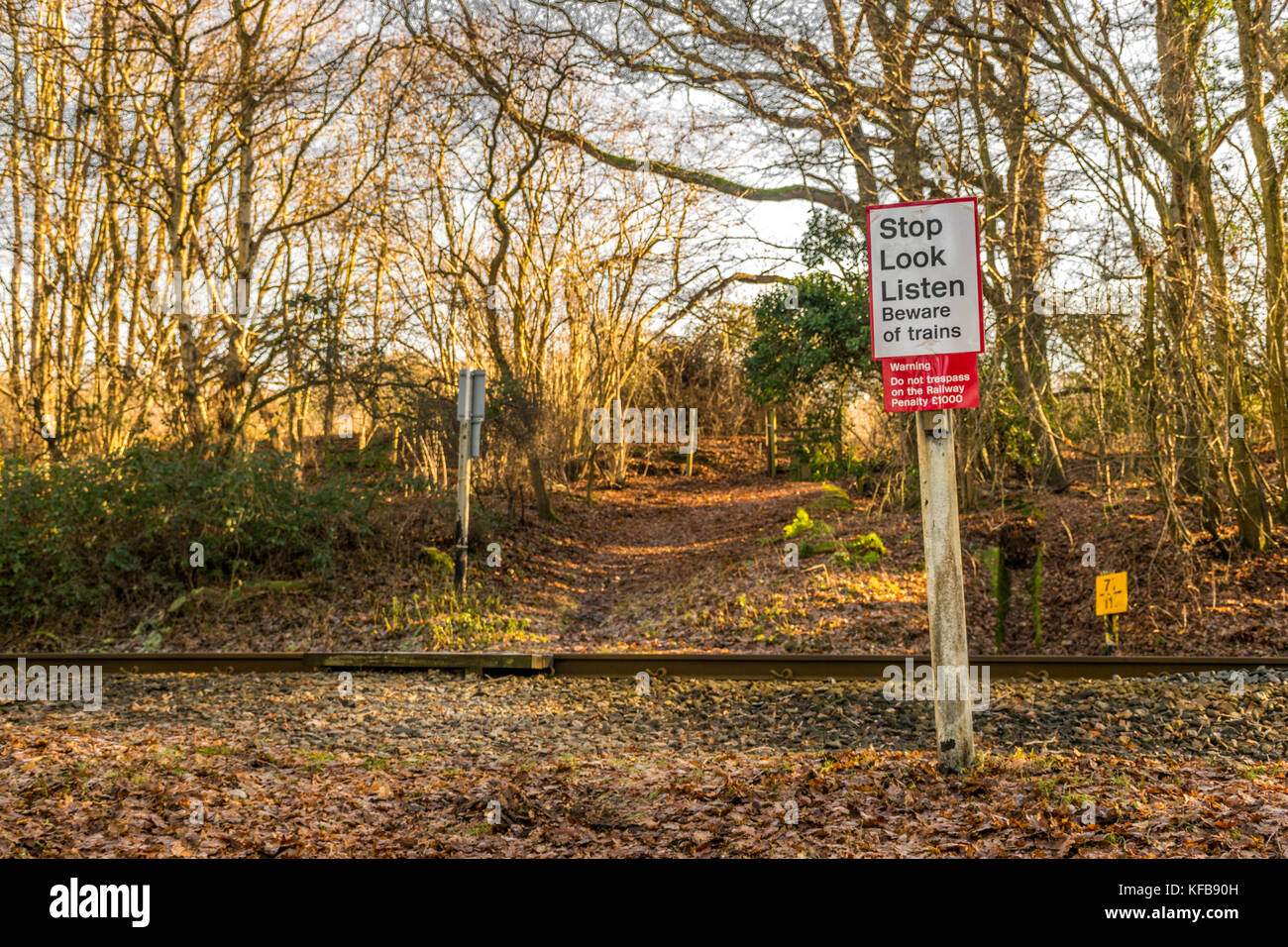 Stop, look, listen warning sign by railway line Stock Photo - Alamy Stop, look, listen warning sign by railway line Stock Photo - Alamy