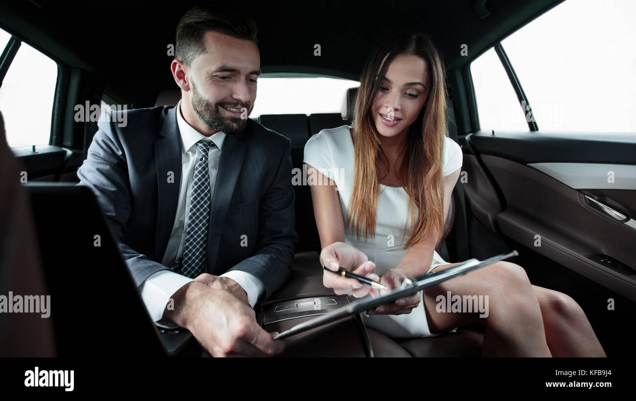 Business People Meeting Working Car Inside Stock Photo - Alamy