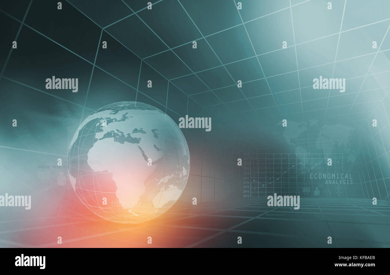 Global Economical Analysis Graph, Earth Globe in Center of 3d Grid ...