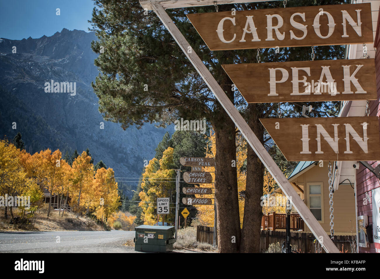 Carson Peak inn restaurant at June Lake California USA. On the June ...
