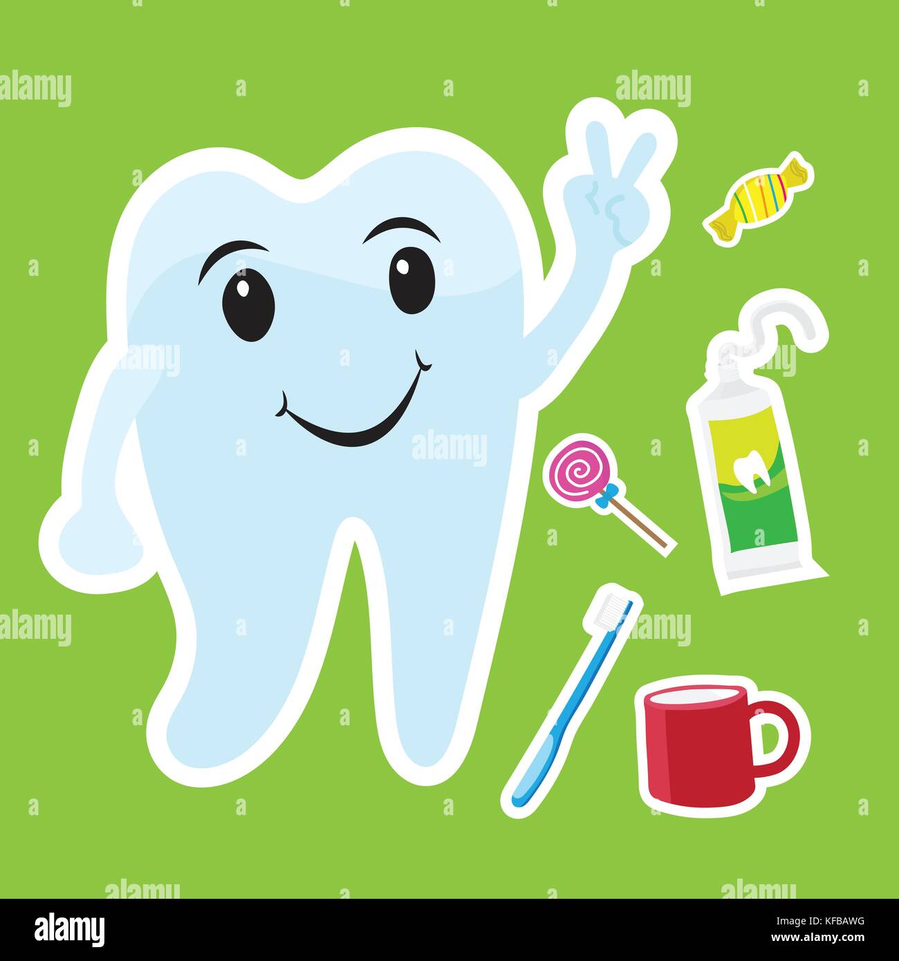 Cute teeth cartoon sticker set on blue background vector illustration ...