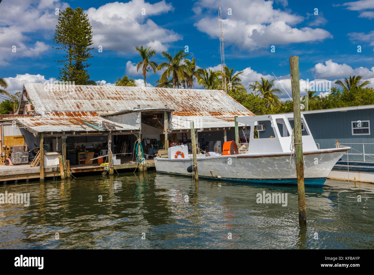 Fishing boat at dock in the historic Florida fishing village of Cortez ...