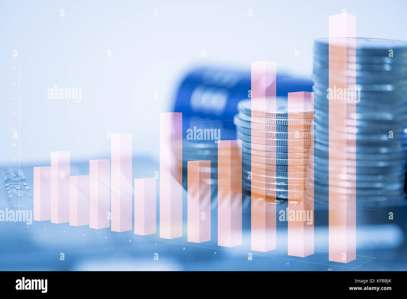 Stacks of coins and account book or credit card with copy space ...