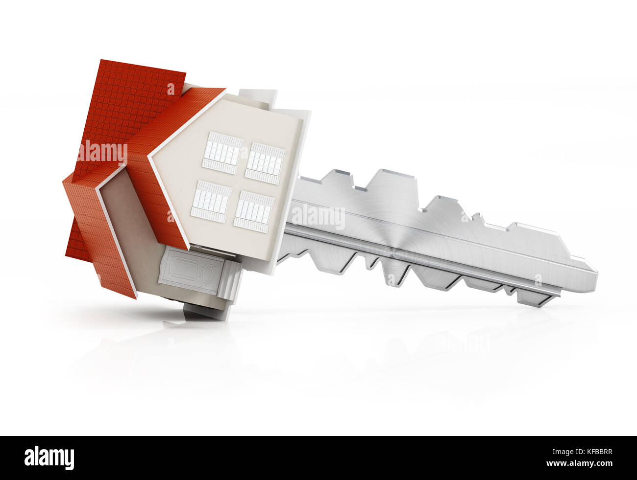 House model connected to the metal key. 3D illustration Stock Photo - Alamy