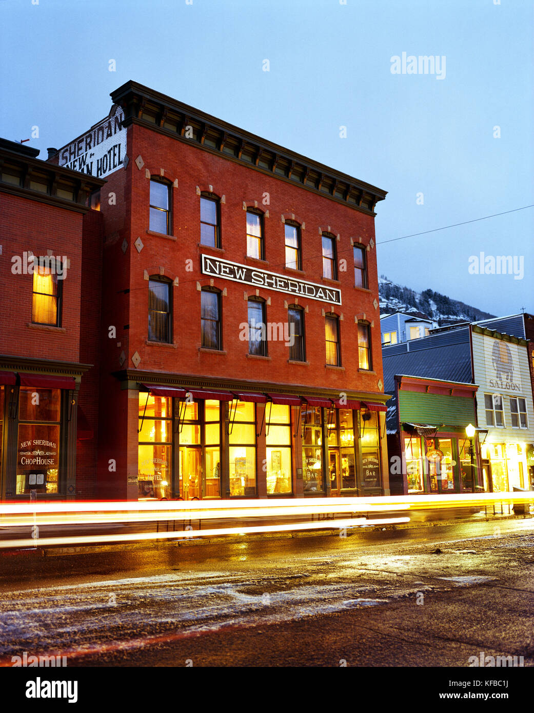 USA, Colorado, Telluride, ski town of Telluride at night Stock Photo ...