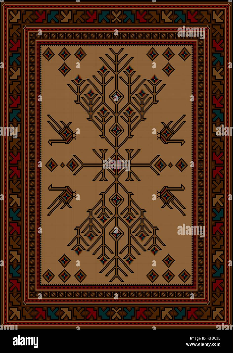 Luxury carpet with ethnic patterned tree and birds in the center on ...