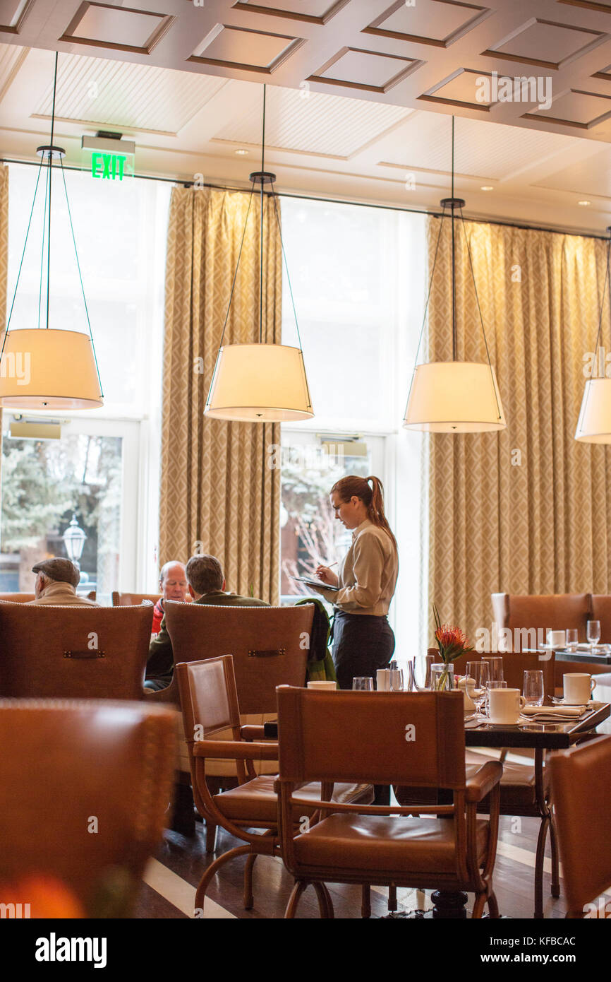 USA, Colorado, Aspen, breakfast at the Prospect Restaurant, the Jerome ...