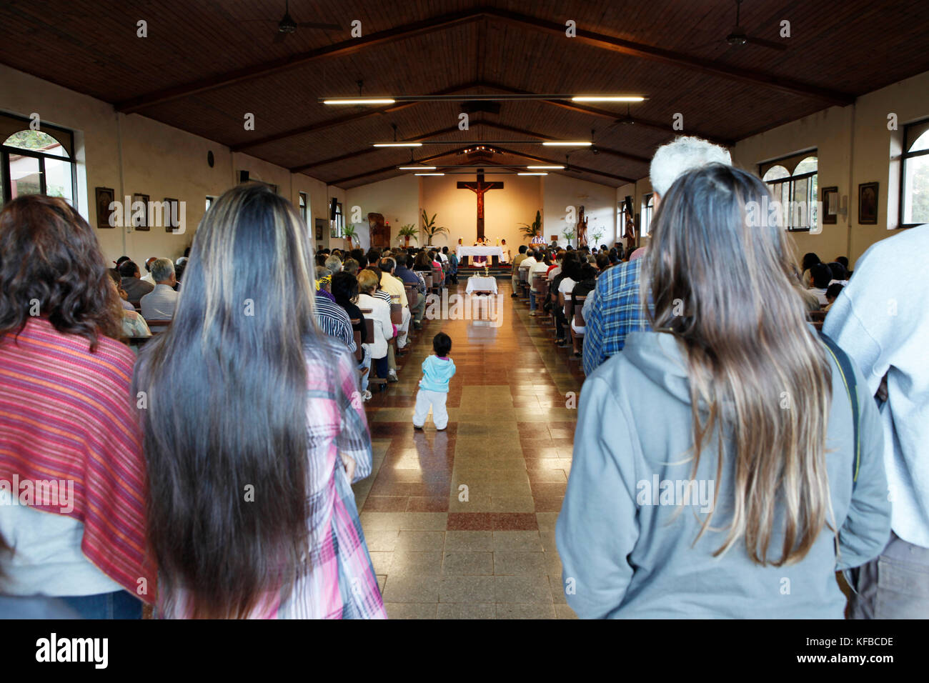 EASTER ISLAND, CHILE, Isla de Pascua, Rapa Nui, inside a local church ...
