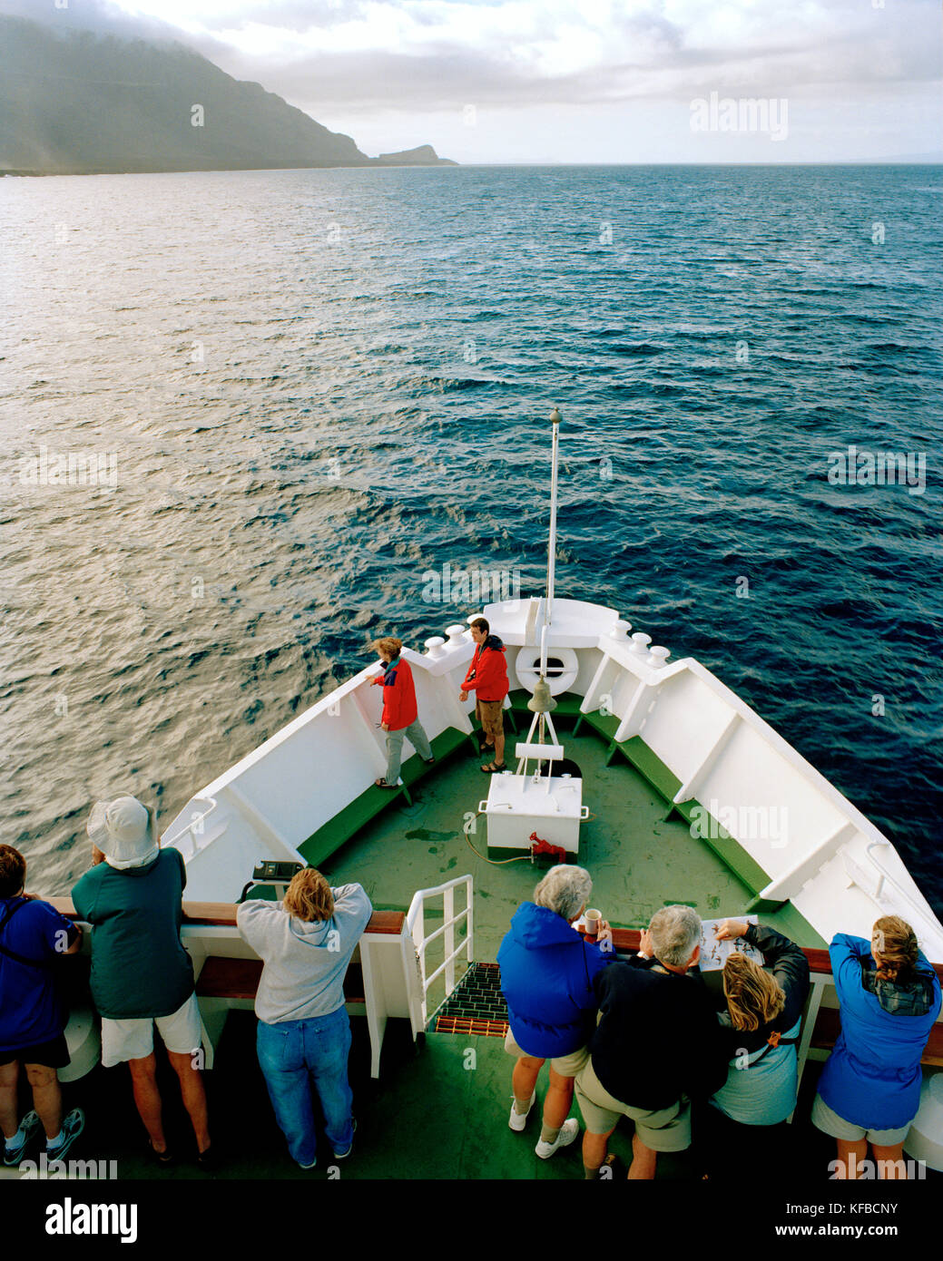 GALAPAGOS ISLANDS, ECUADOR, a small cruise ship crosses the equator off ...