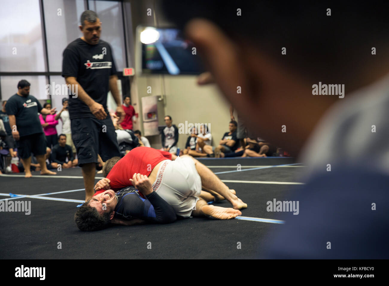 USA, Oahu, Hawaii, Jujitsu Martial Arts fighters grapple at the ICON ...