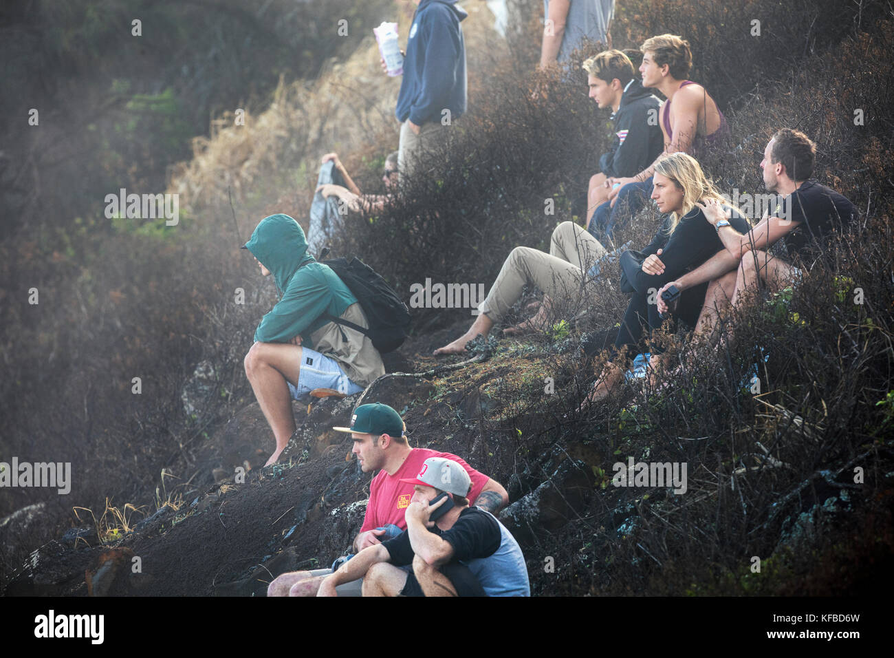 HAWAII, Oahu, North Shore, Eddie Aikau, 2016, spectators watching the ...