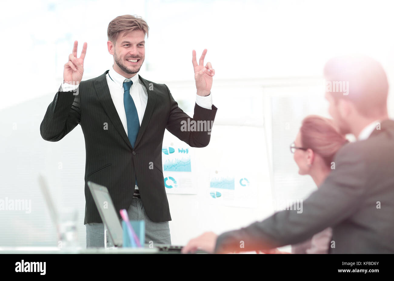 Business man asking question during his colleagues presentation Stock ...